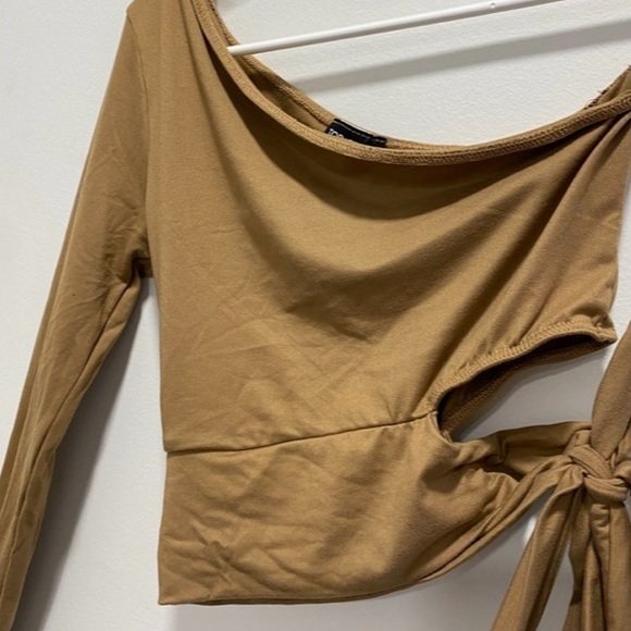 Tops | One Shoulder Side Knot Top Beige Tan Brown | Poshmark